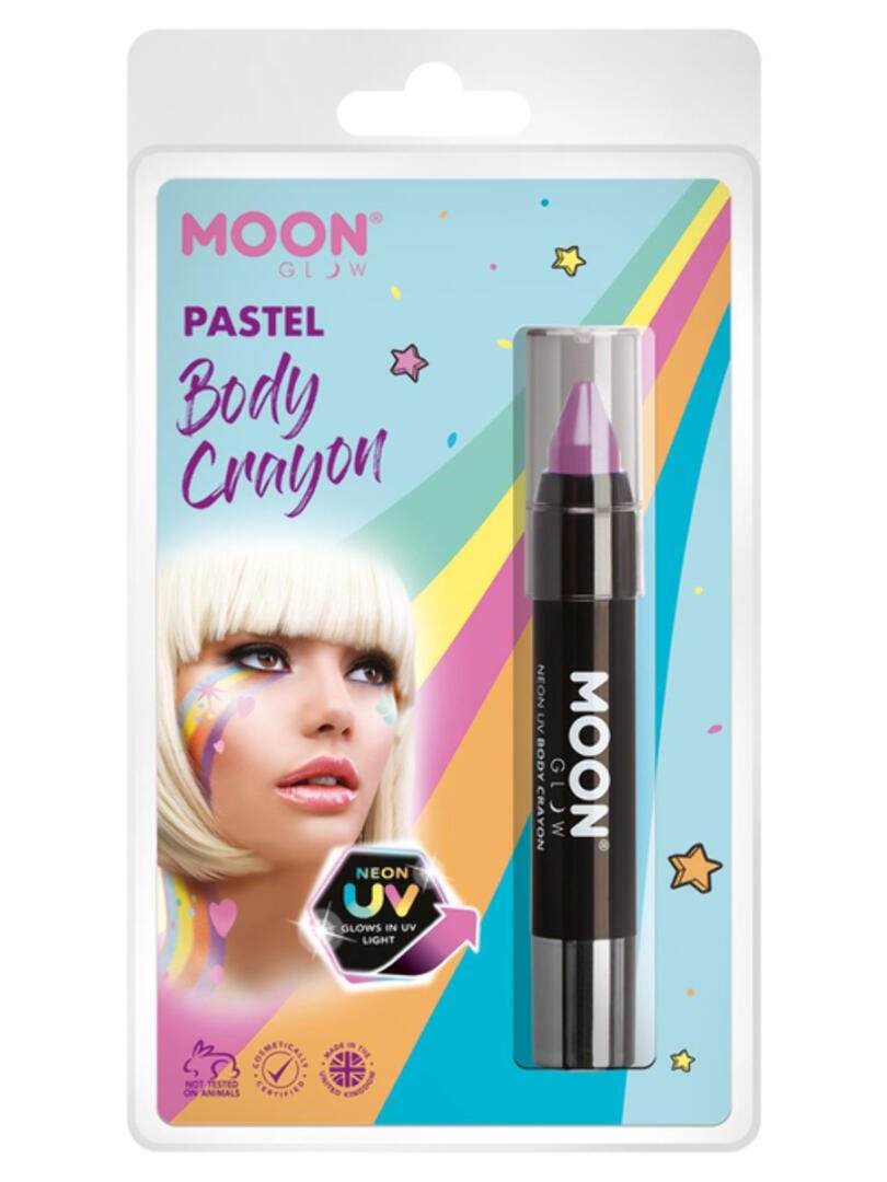 Moon Glow Pastel Neon UV Body Crayons, Pastel Lila - Fancy Dress Town